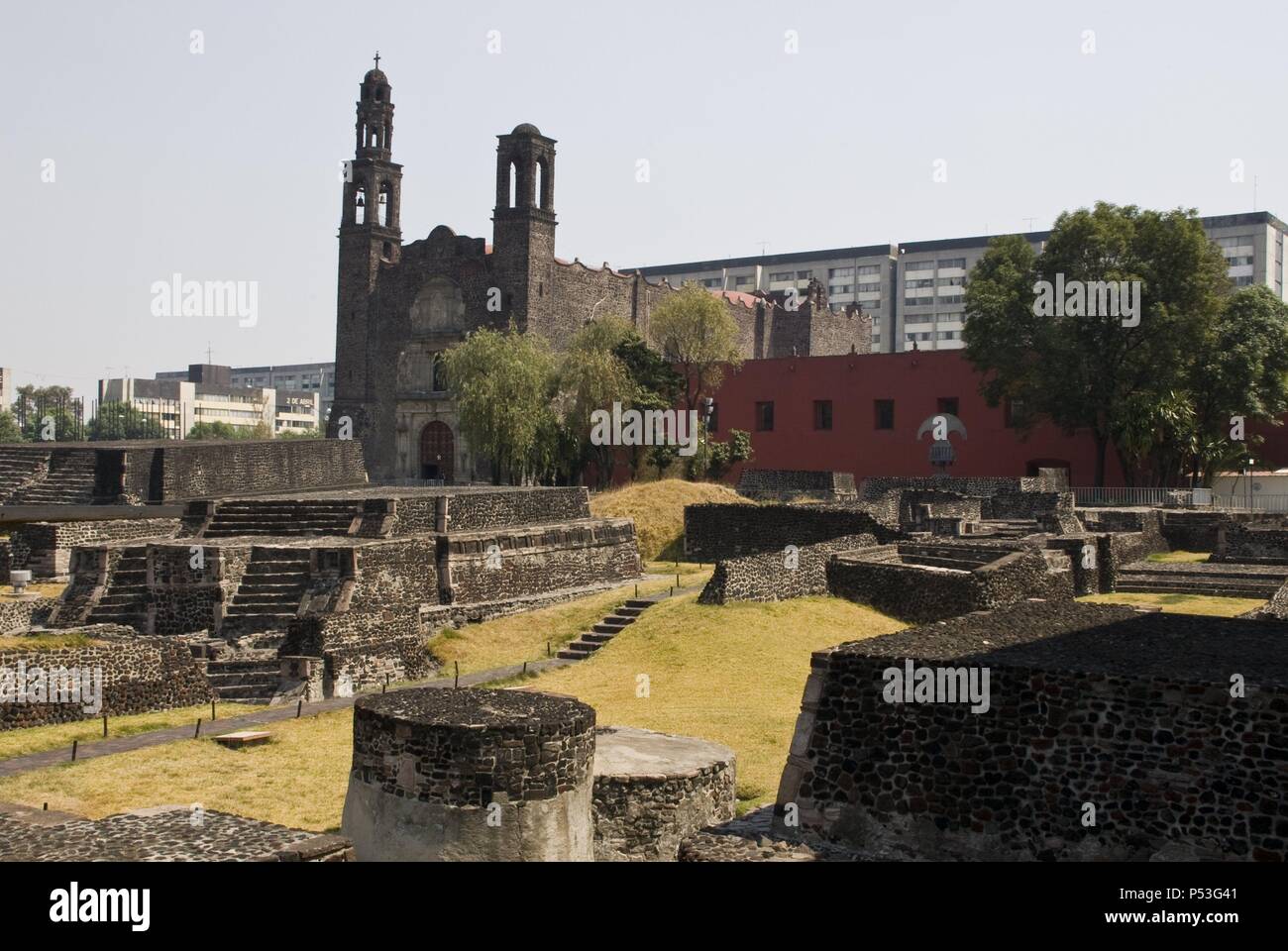 The Church of Santiago(17th century) and the Aztecs Ruins of Templo ...