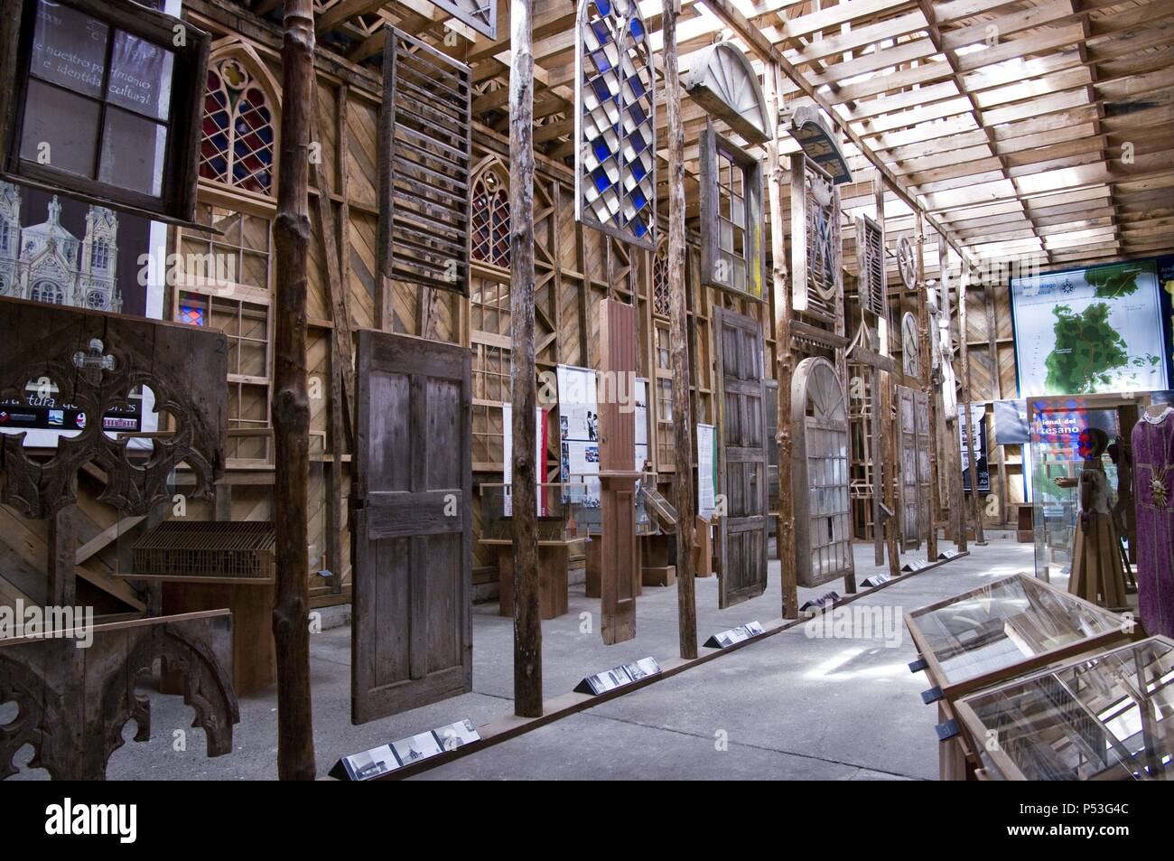 Chile. Chiloe island. Chapel of the Immaculate Conception. Wooden ...