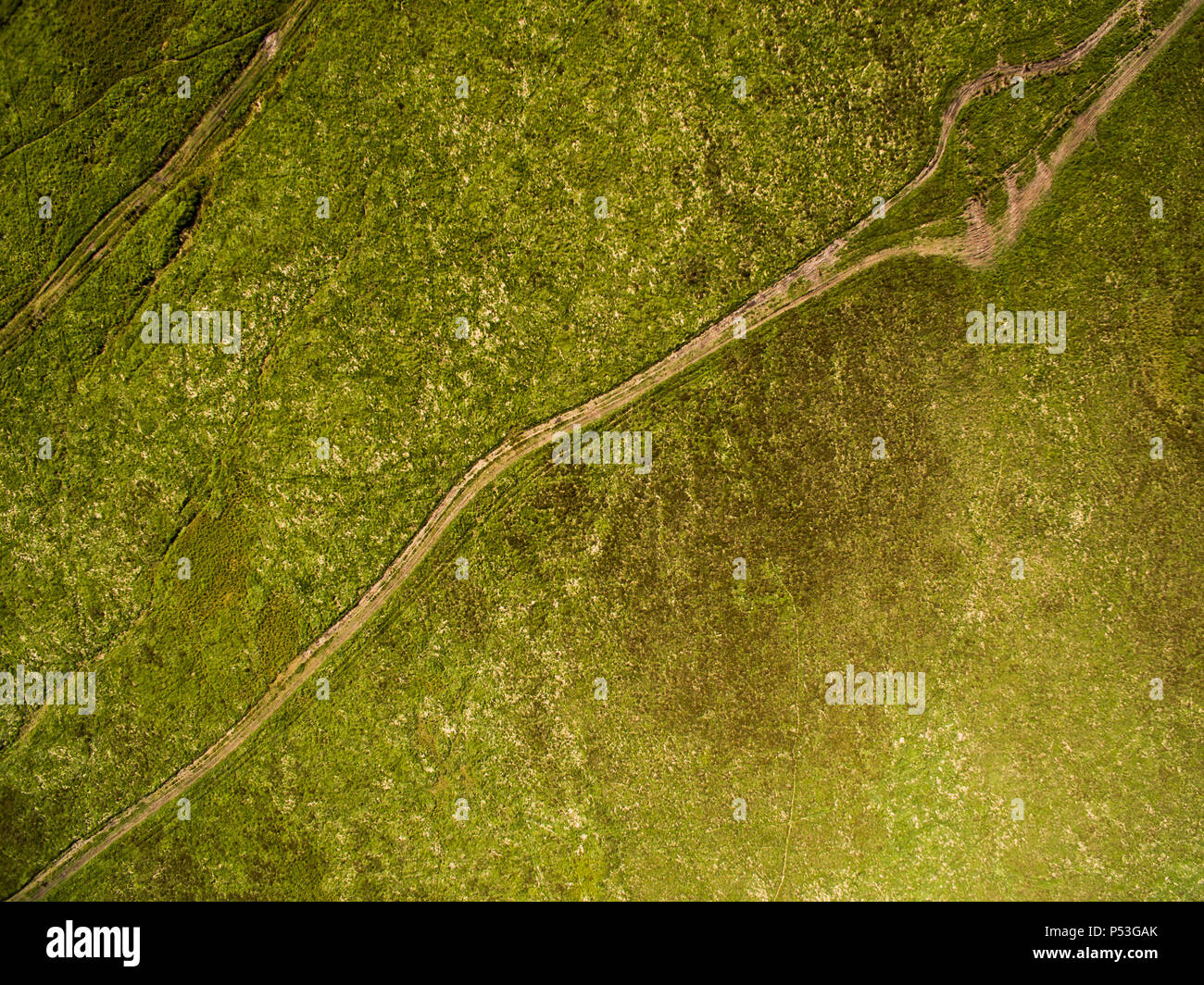 Aerial view from above of pathway lines in the Welsh countryside Stock ...