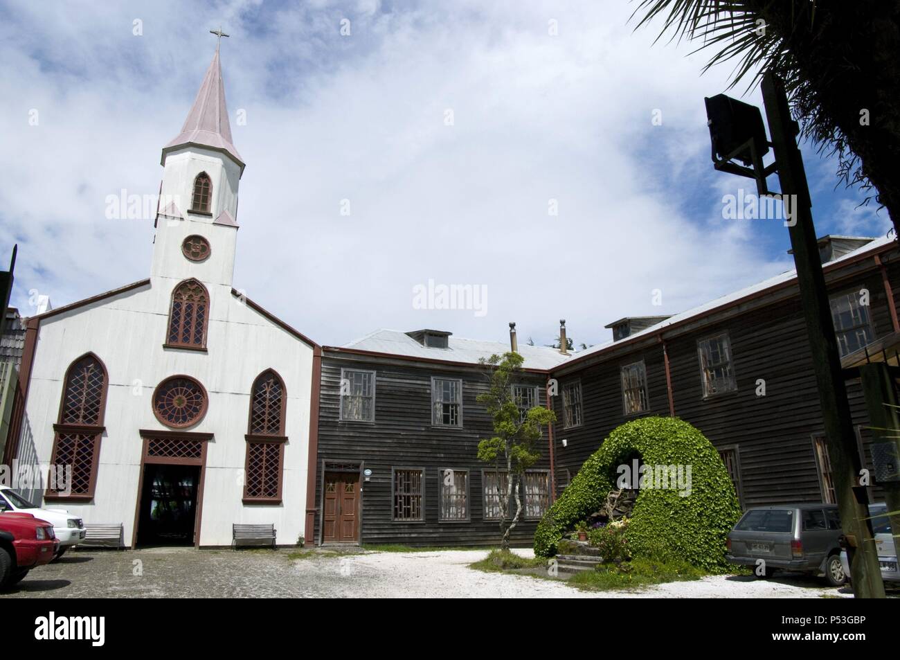 Chile. Chiloe island. Chapel of the Immaculate Conception. Wooden ...