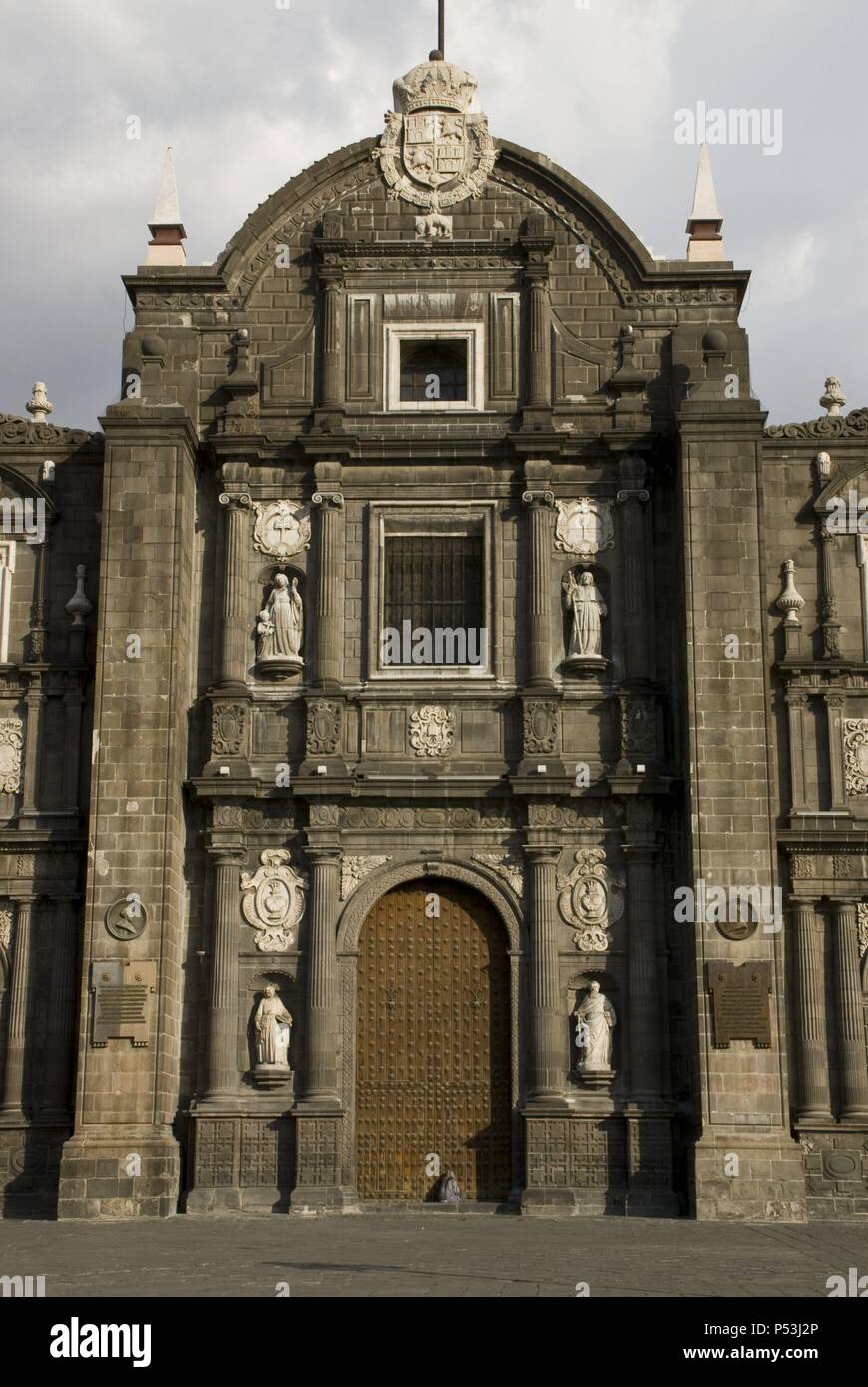 Puebla Cathedral (1575-1690).Main façáde and the Towers. City of Puebla ...