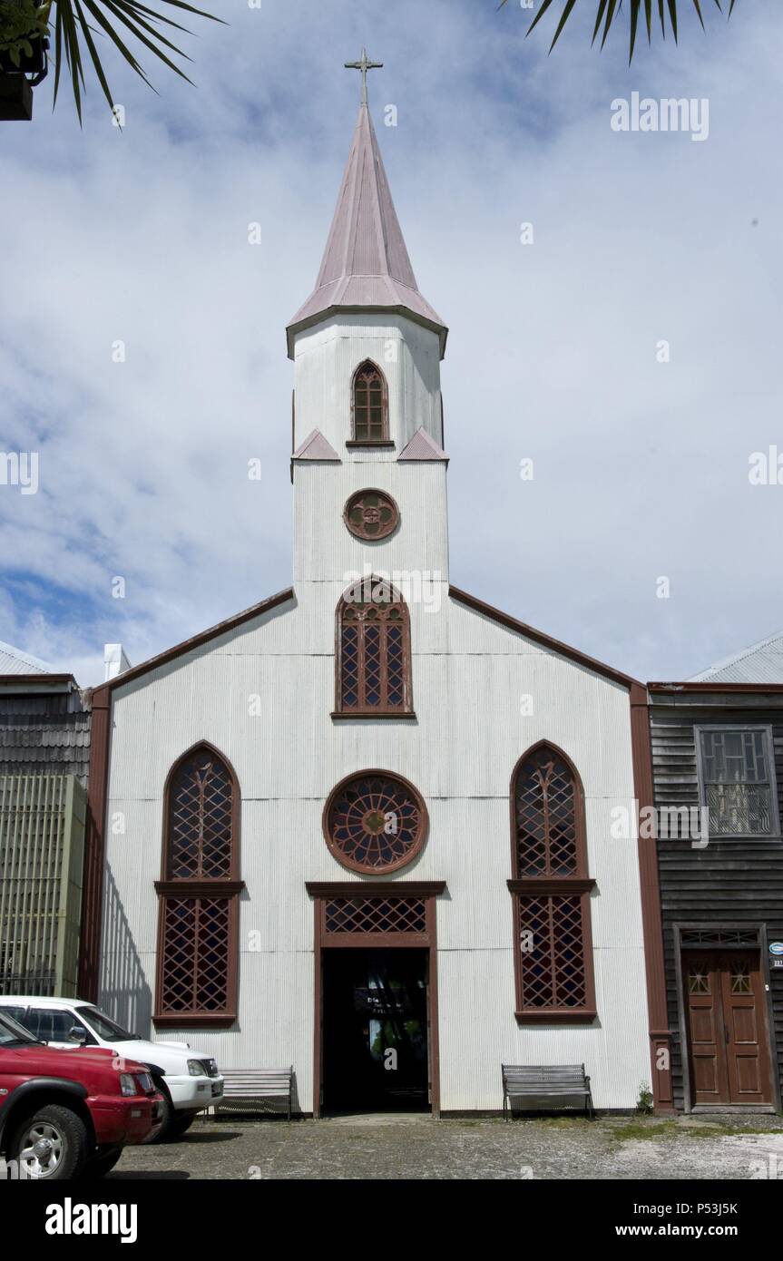 Chile. Chiloe island. Chapel of the Immaculate Conception. Wooden ...