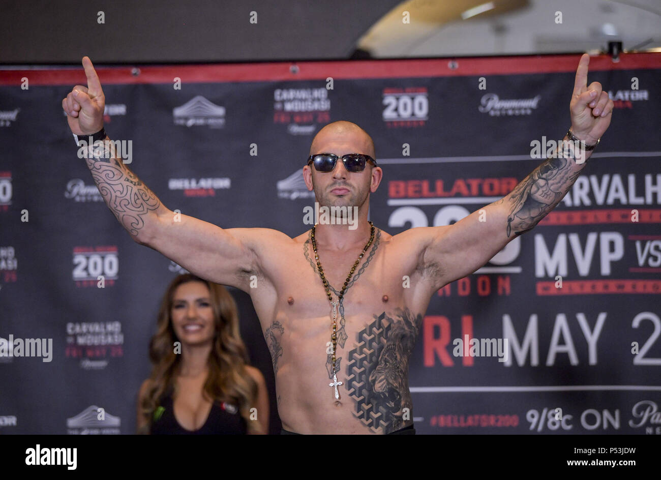 Bellator 200 MMA event weigh-in and faceoffs Featuring: Carl Noone ...