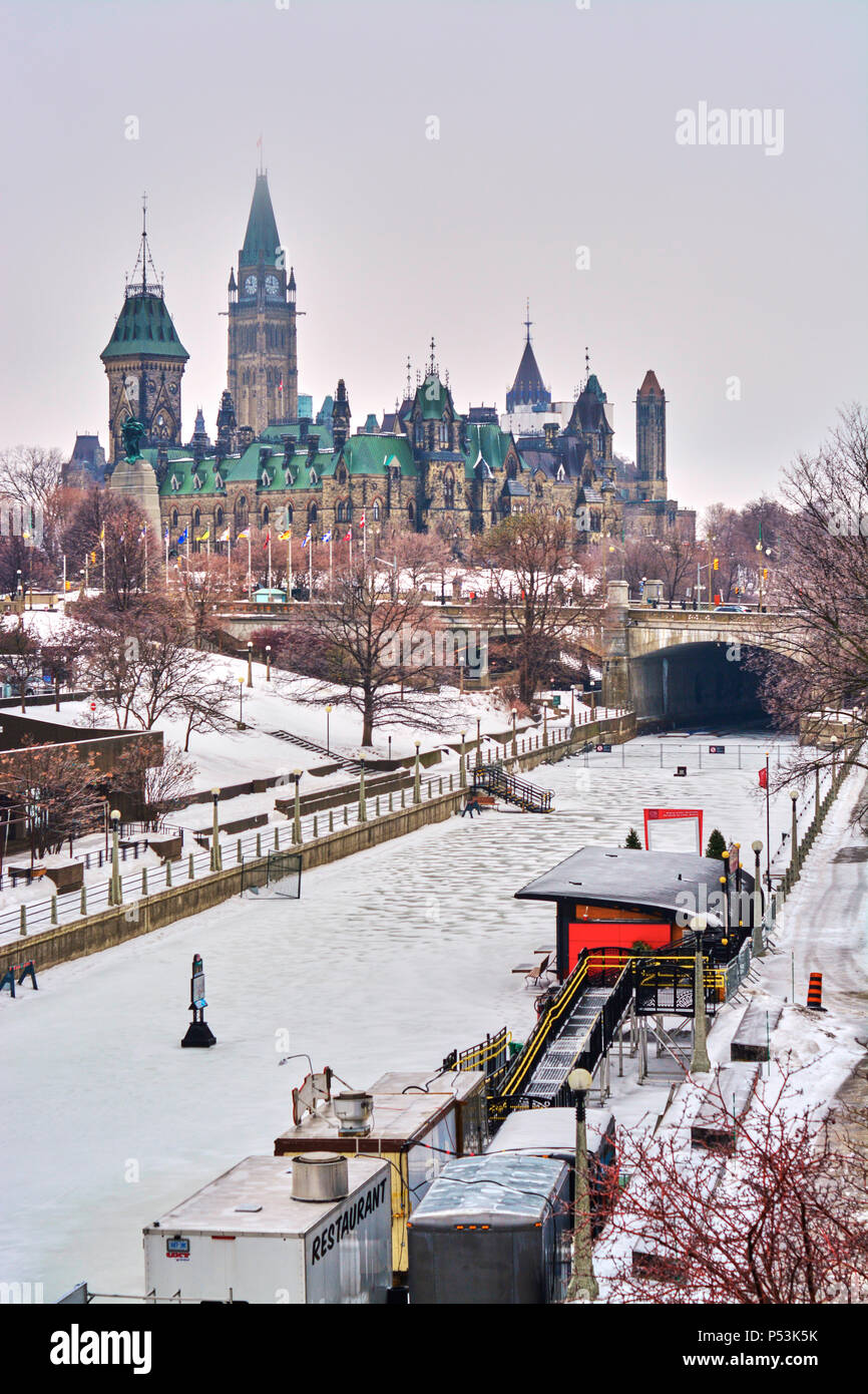 Views of Ottawa, Canada during snow storm in winter during daytime ...