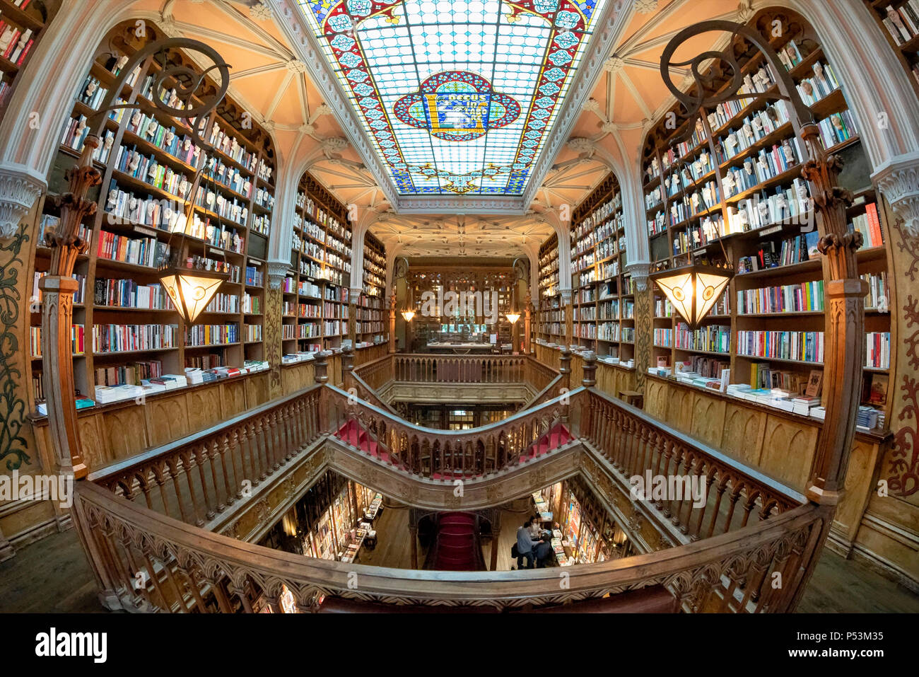 famous Lello Bookshop, interieur, ceiling, Porto Portugal Stock Photo ...