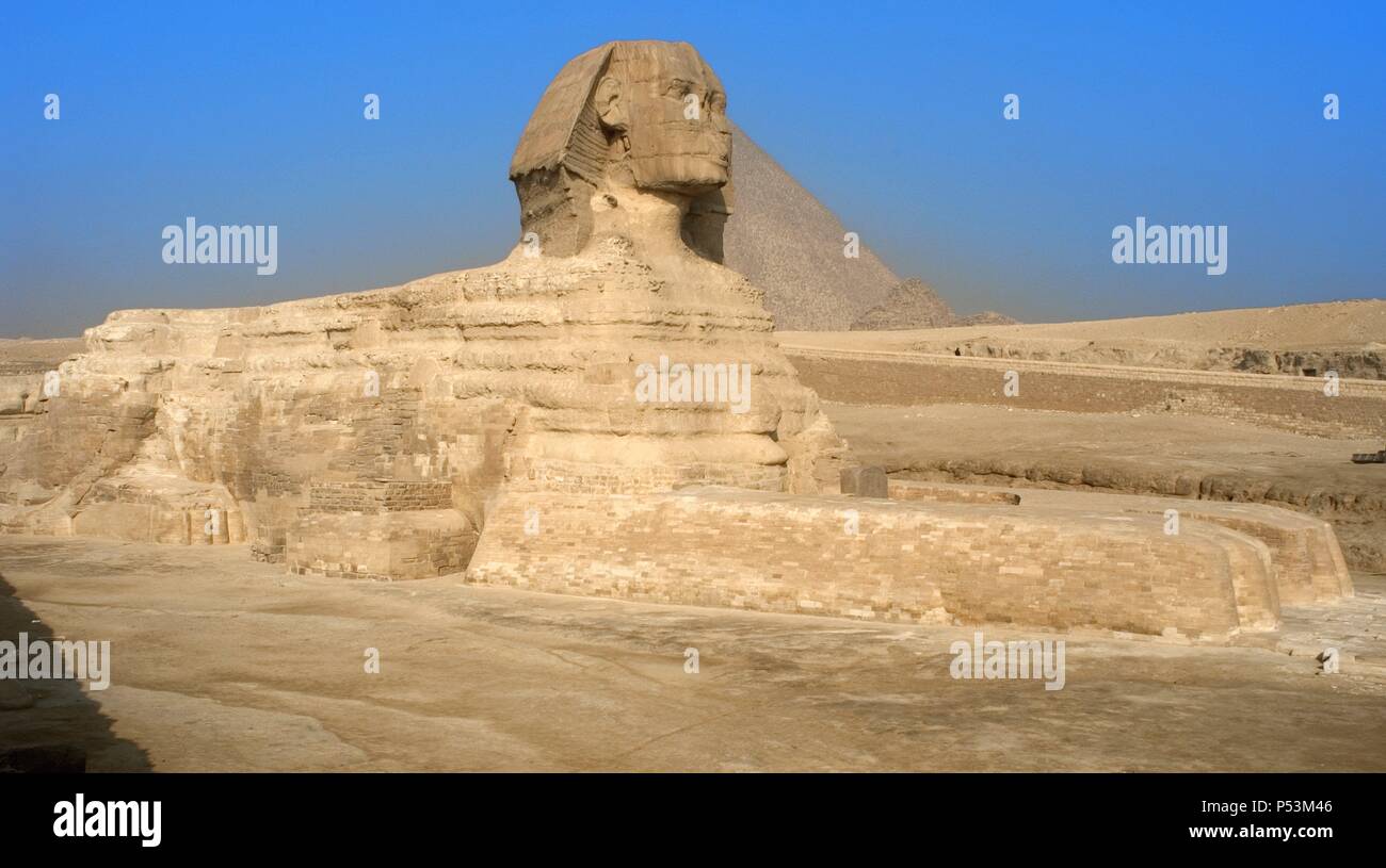 Egypt. Great Sphinx of Giza. Limestone statue with lion body and human ...