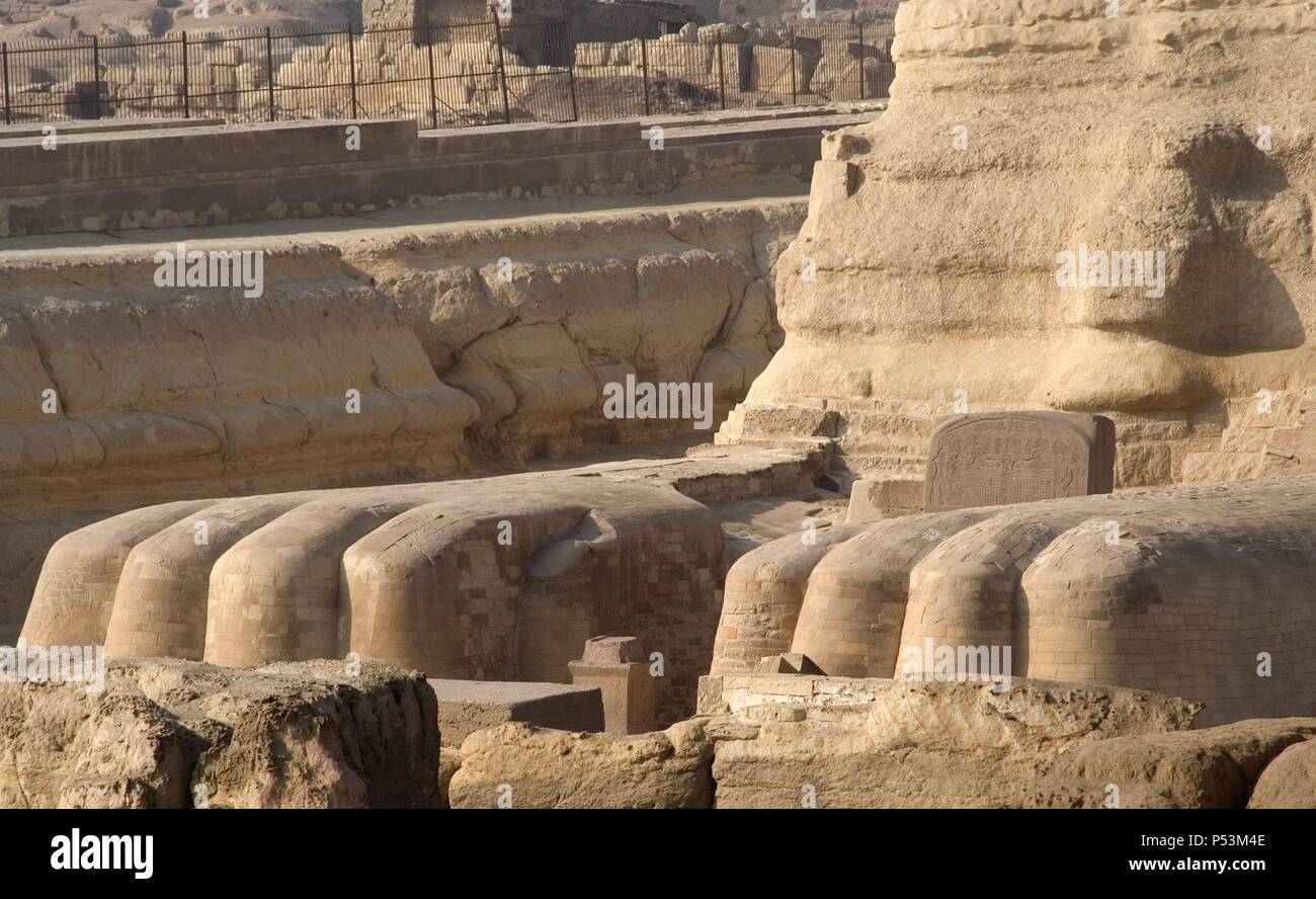 Egypt. Great Sphinx of Giza. Limestone statue with lion body and human ...