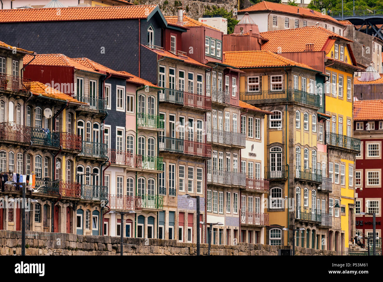 Old residential buildings in Ribeira historic district , Porto ...