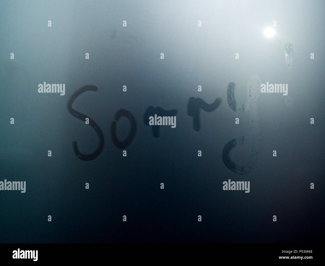 Word sorry on the mirrior, Abstract blurred Love heart symbol drawing ...