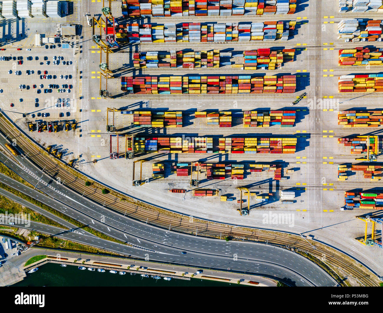 Aerial view of the commercial port of Valencia. Container terminal and ...