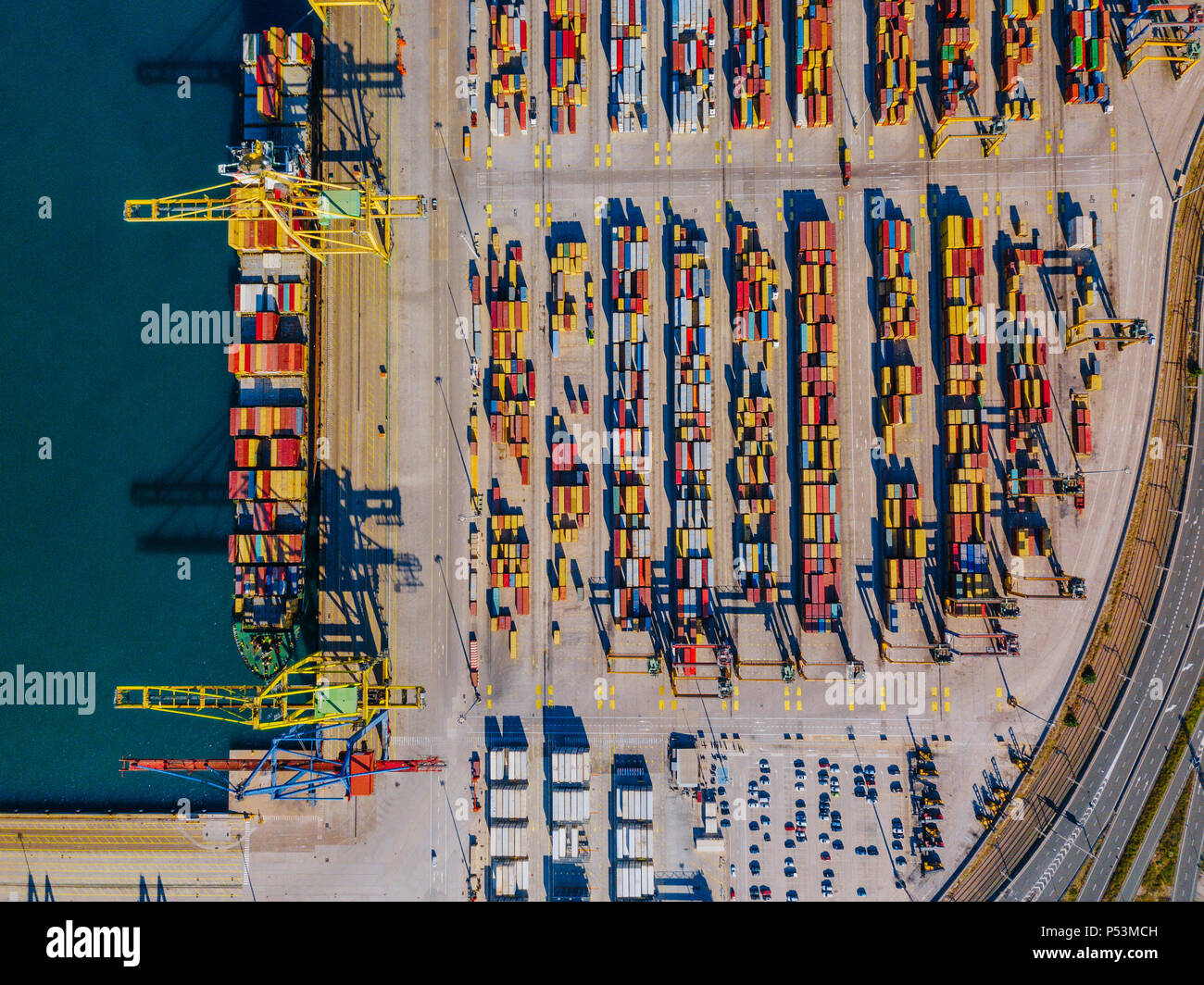 Aerial view of the commercial port of Valencia. Container terminal and ...