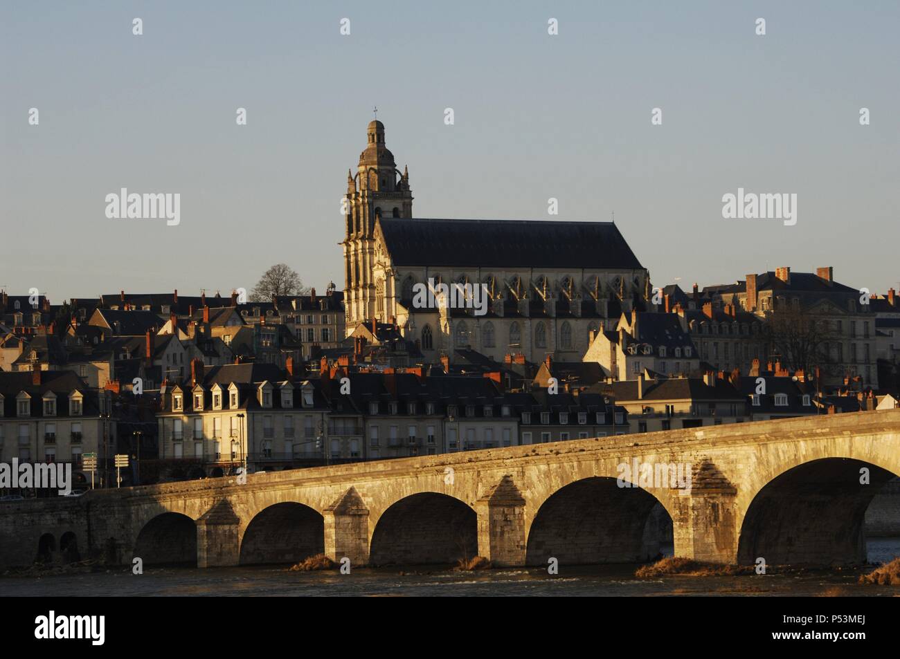 France. Blois. Cityscape with the Saint Louis cathedral built in 18th ...