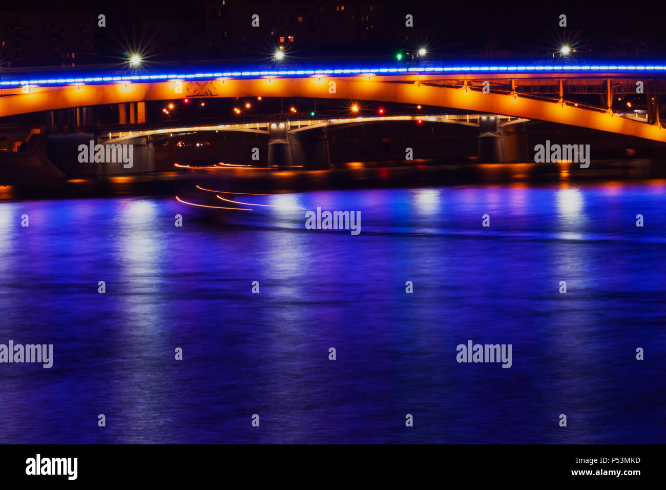 Part of bridge across Moscow River , night scene Stock Photo - Alamy