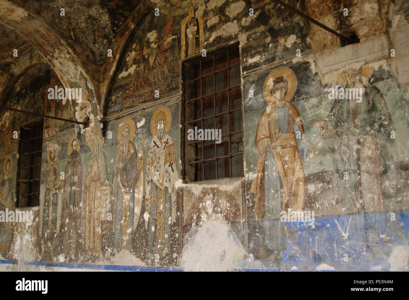 Republic of Albania. Moscopole. Frescoes at the exonarthex of Saint ...