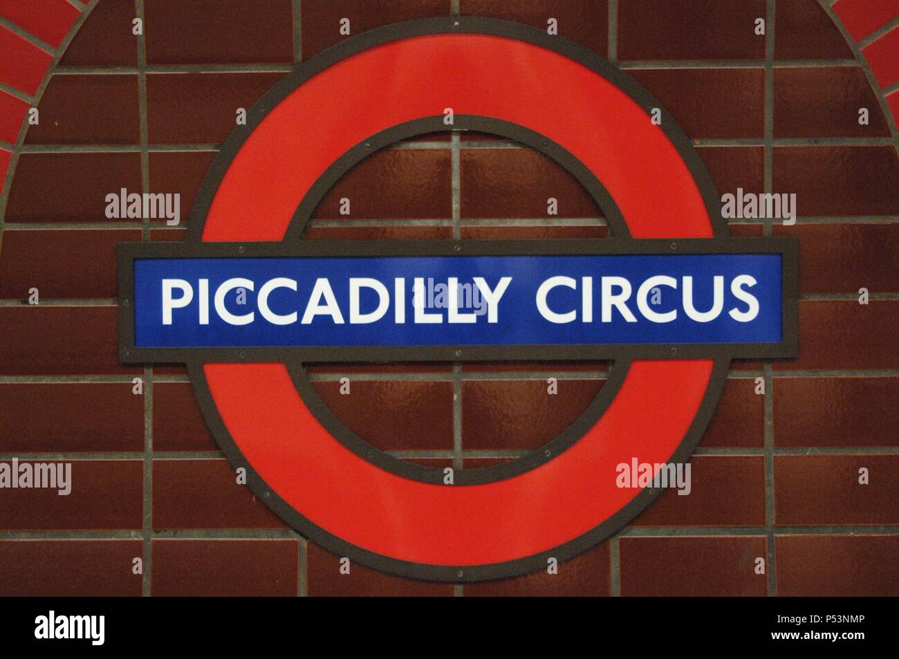 United Kingdom. England. London. Underground. Roundel of Piccadilly ...