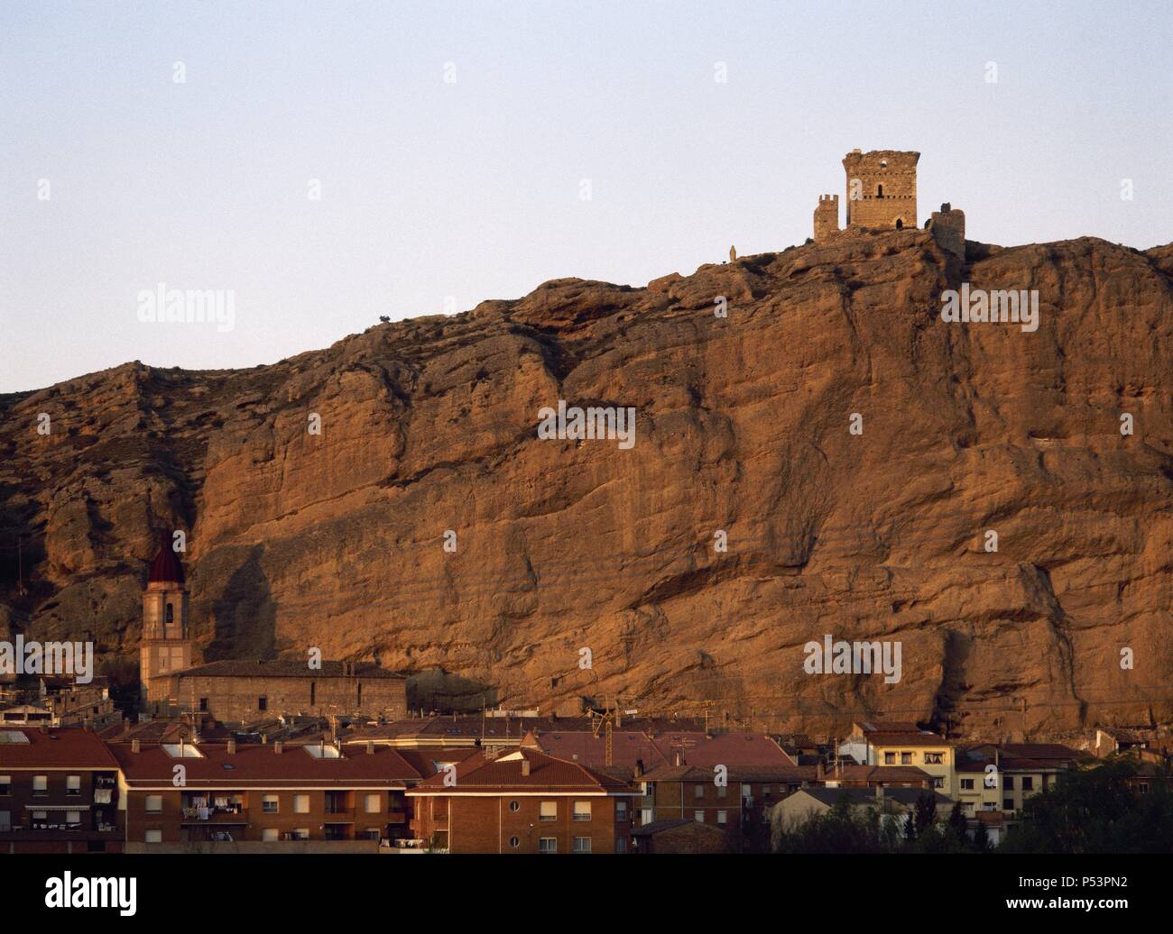 Spain. La Rioja. Quel. View of the village with de castle, 15th century ...