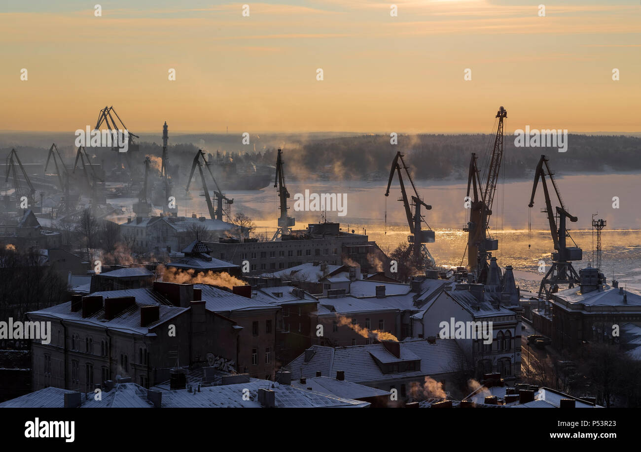 Top view seaport tower cranes hi-res stock photography and images - Alamy