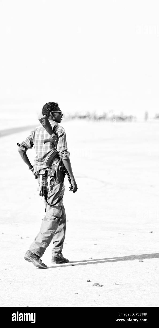 ETHIOPIA,DANAKIL-CIRCA JANUARY 2018--unidentified irregular soldier ...