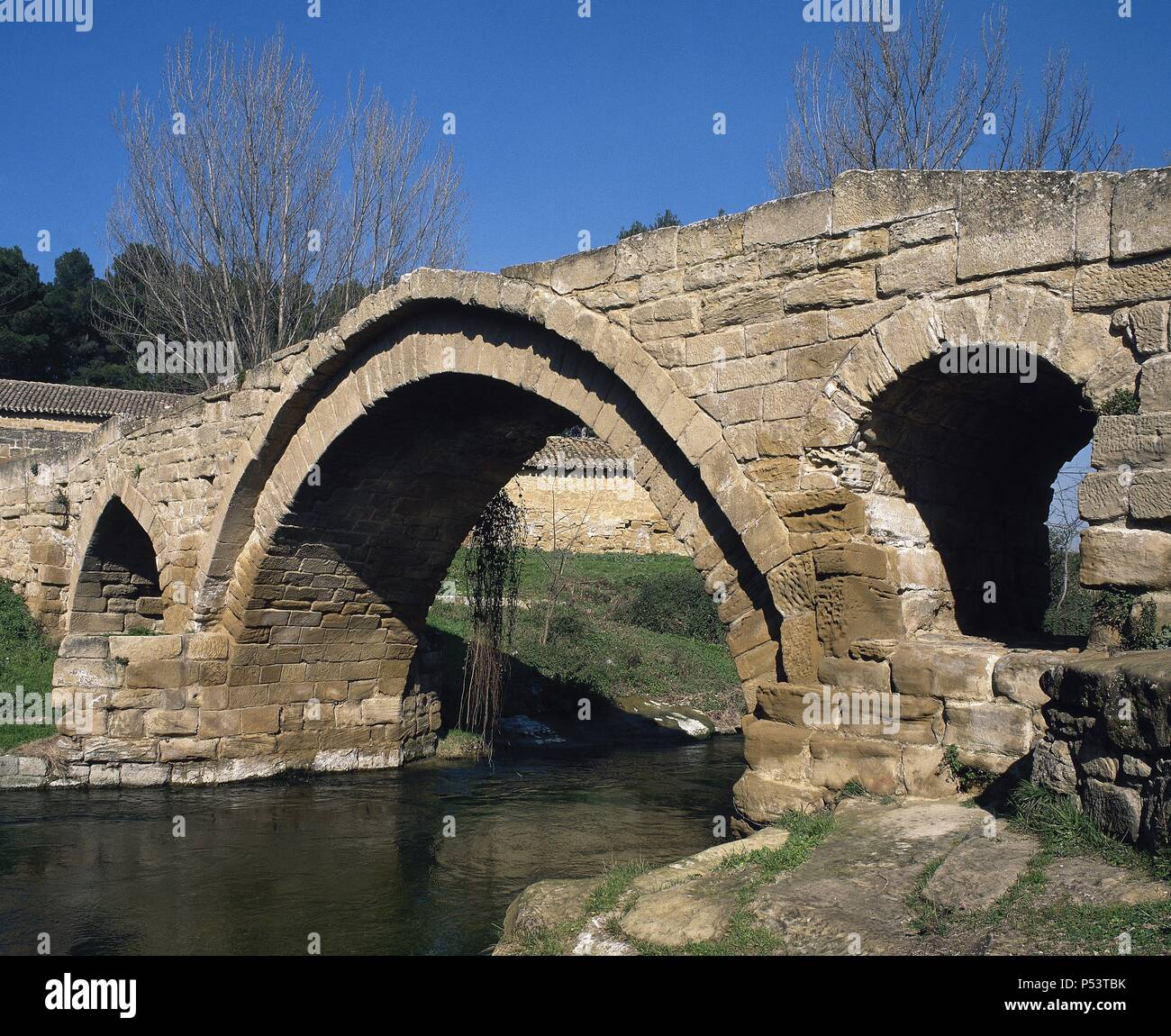Spain. La Rioja. Roman bridge of Cihuri over Tiron river. Rebuilt in ...