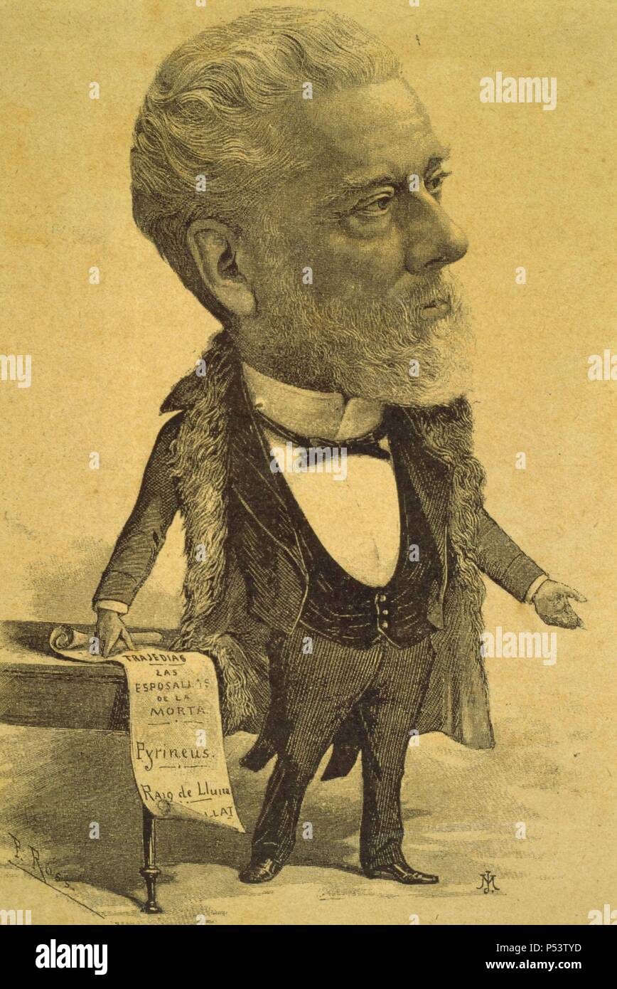 Víctor Balaguer i Cirera (1824-1901). Caricatura de P. Ross del poeta ...