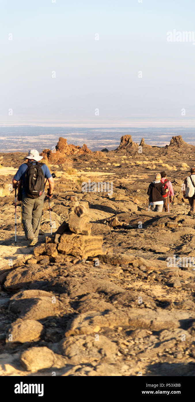 in danakil ethiopia africa the old backpacker people walking in the ...