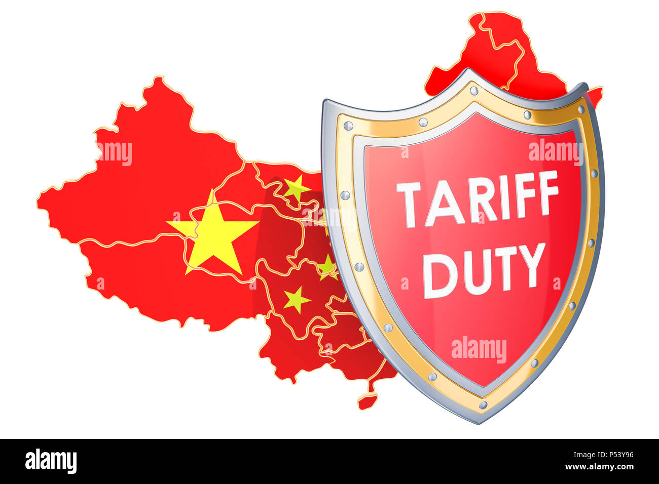 Chinese protective tariffs concept. Map of China with shield, 3D ...