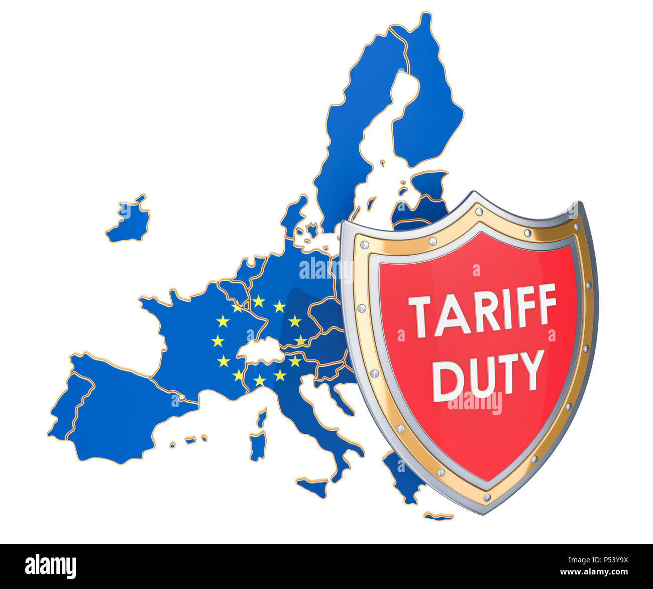 EU protective tariffs concept. The European Union map with shield, 3D ...