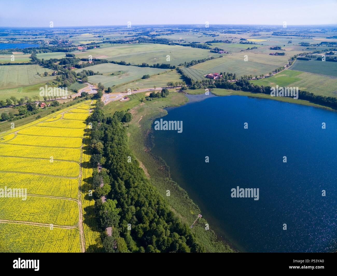 Aerial view of rural landscape of lake district - Mazury, Poland. Mamry ...