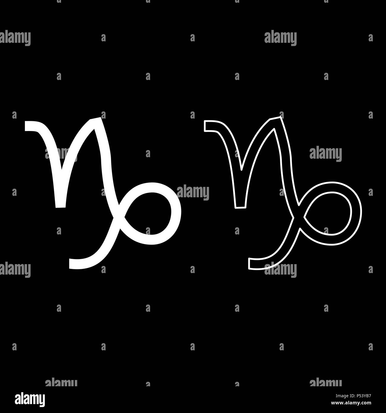 Capricorn symbol zodiac icon set white color vector I flat style simple ...