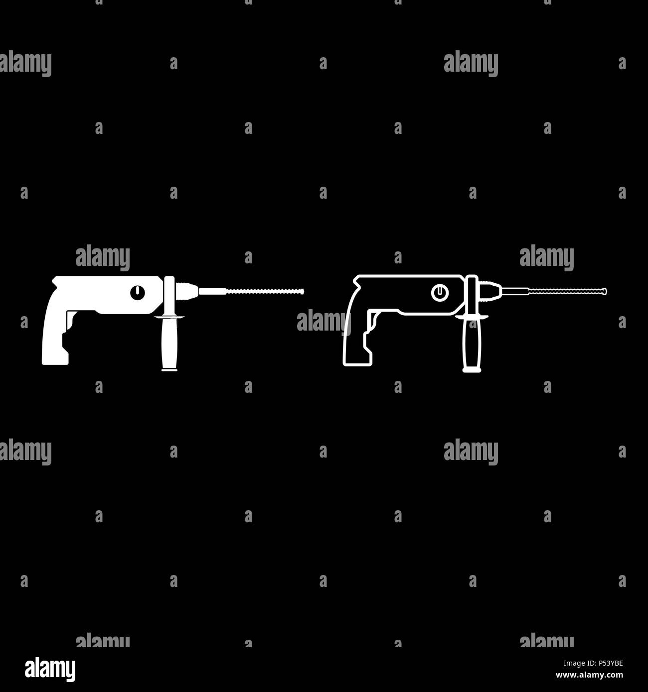 Rotary hammer demolition icon set white color vector I flat style ...