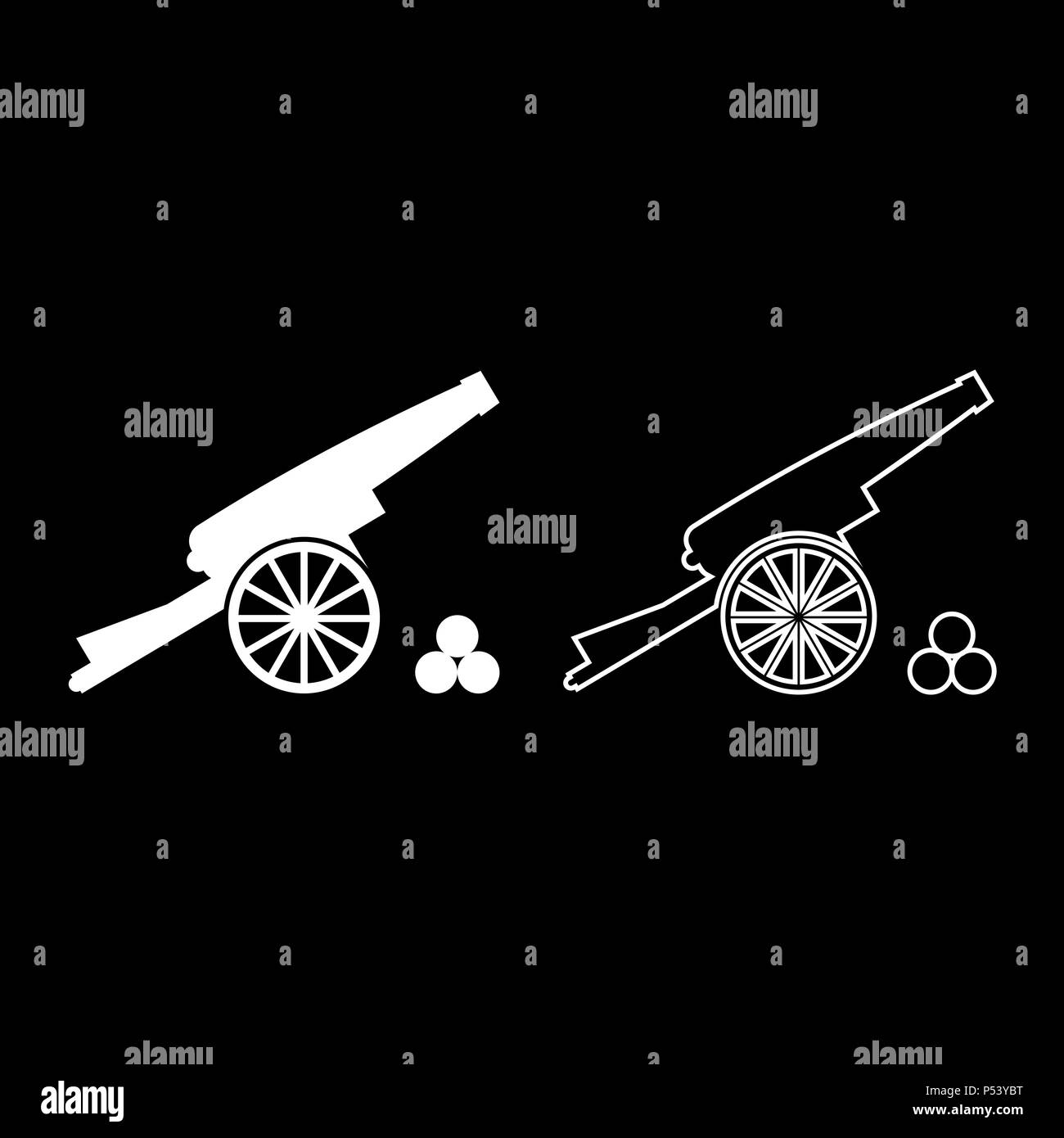 Medieval cannon firing cores icon set white color vector I flat style ...