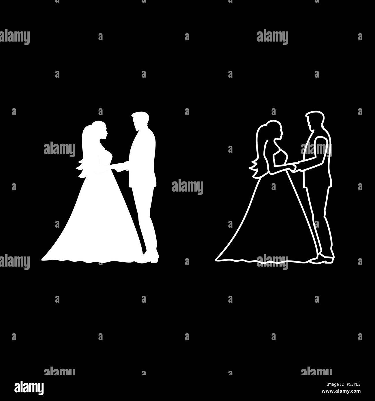 Bride and groom holding hands icon set white color vector I flat style ...