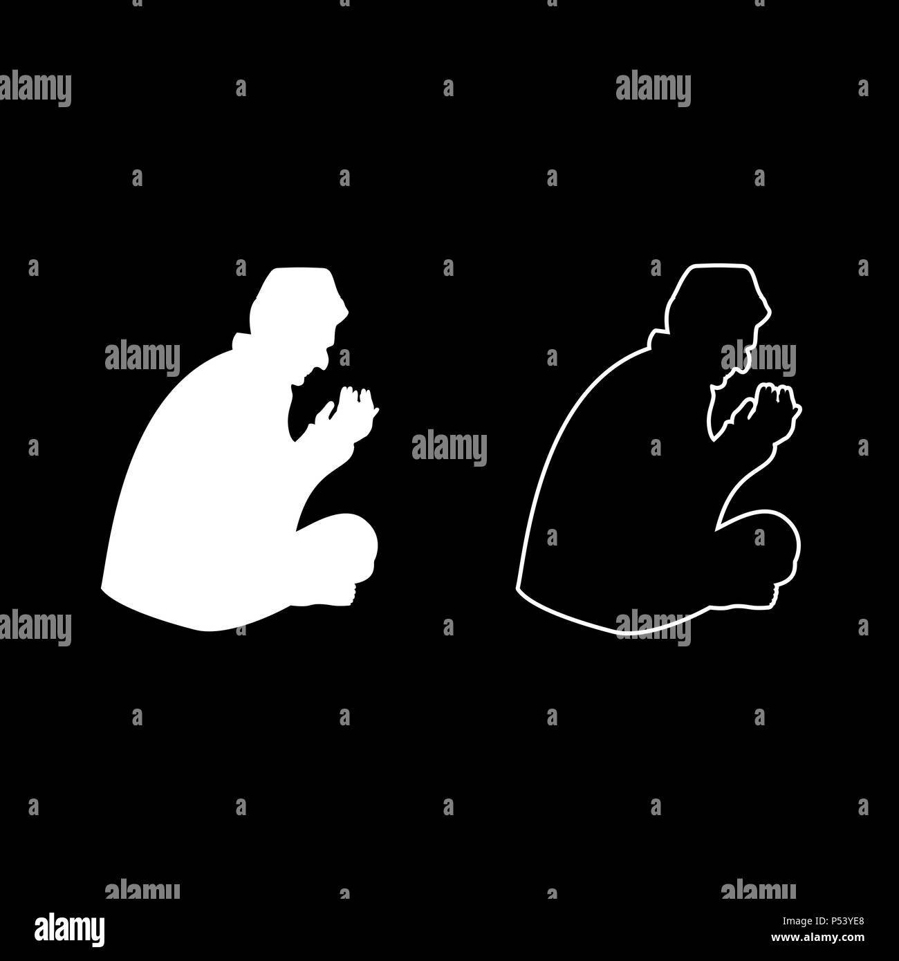 Praying Muslim icon set white color vector I flat style simple image ...