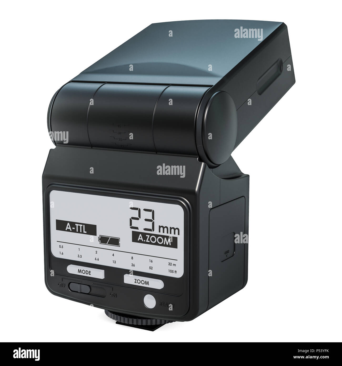 Photography electronic external flash , 3D rendering isolated on white ...
