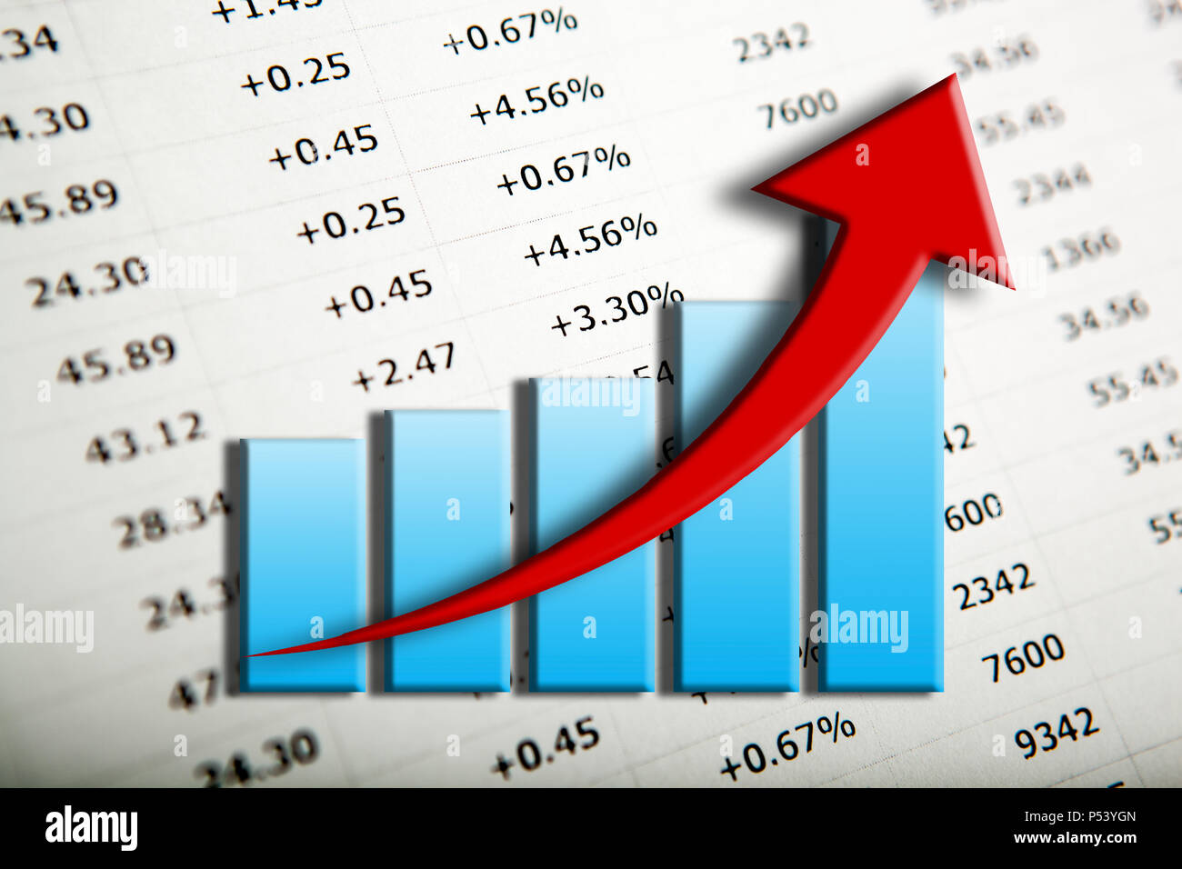 chart and arrow on a number background in progress in progress Stock ...
