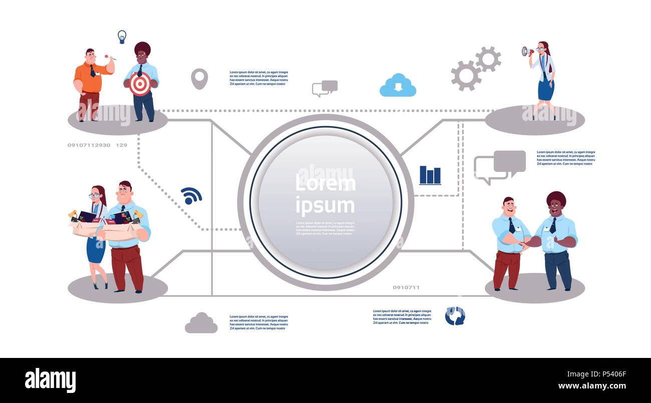 Business process infographic on white background, business group ...