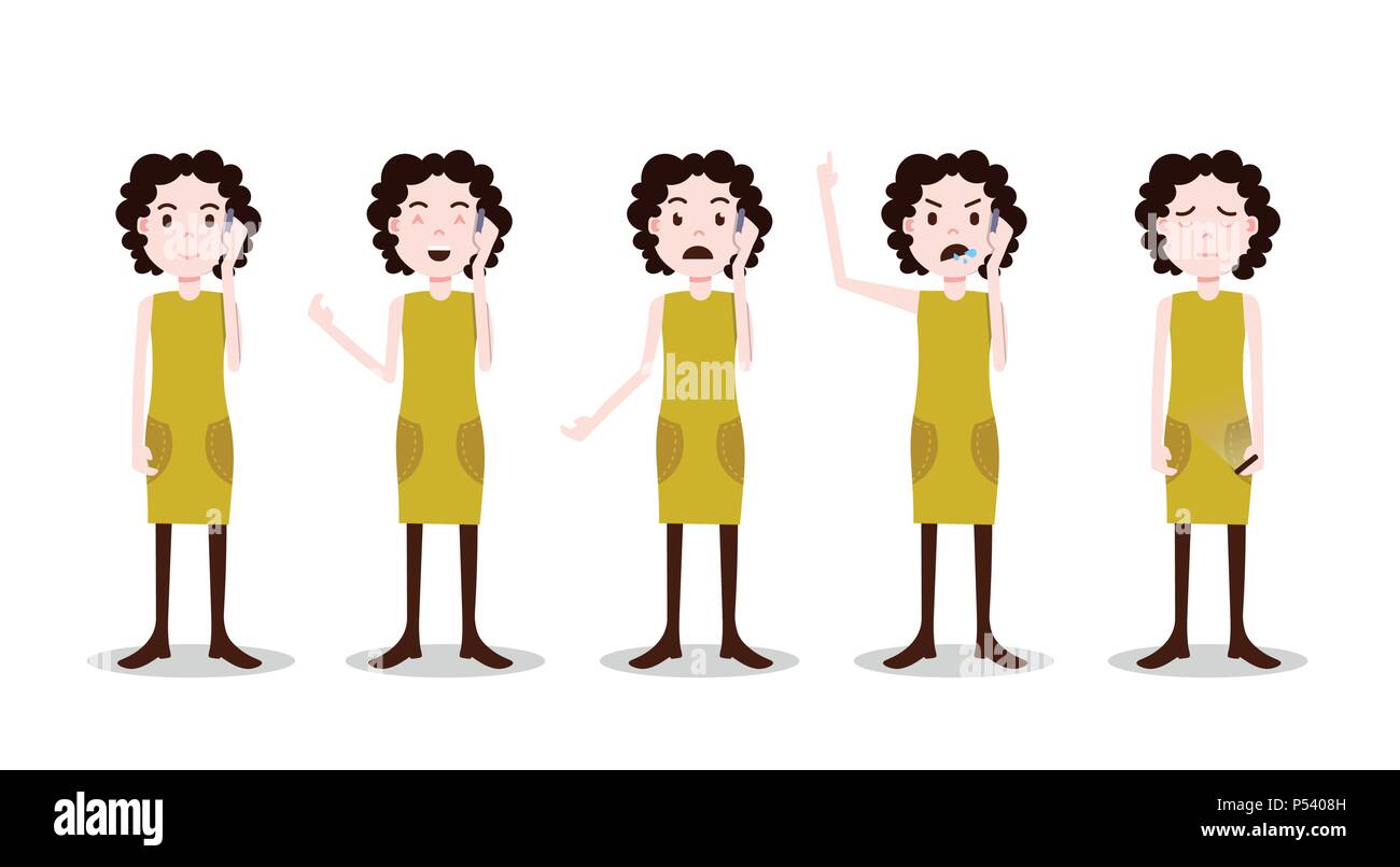 set teen girl character different poses and emotions phone call female ...