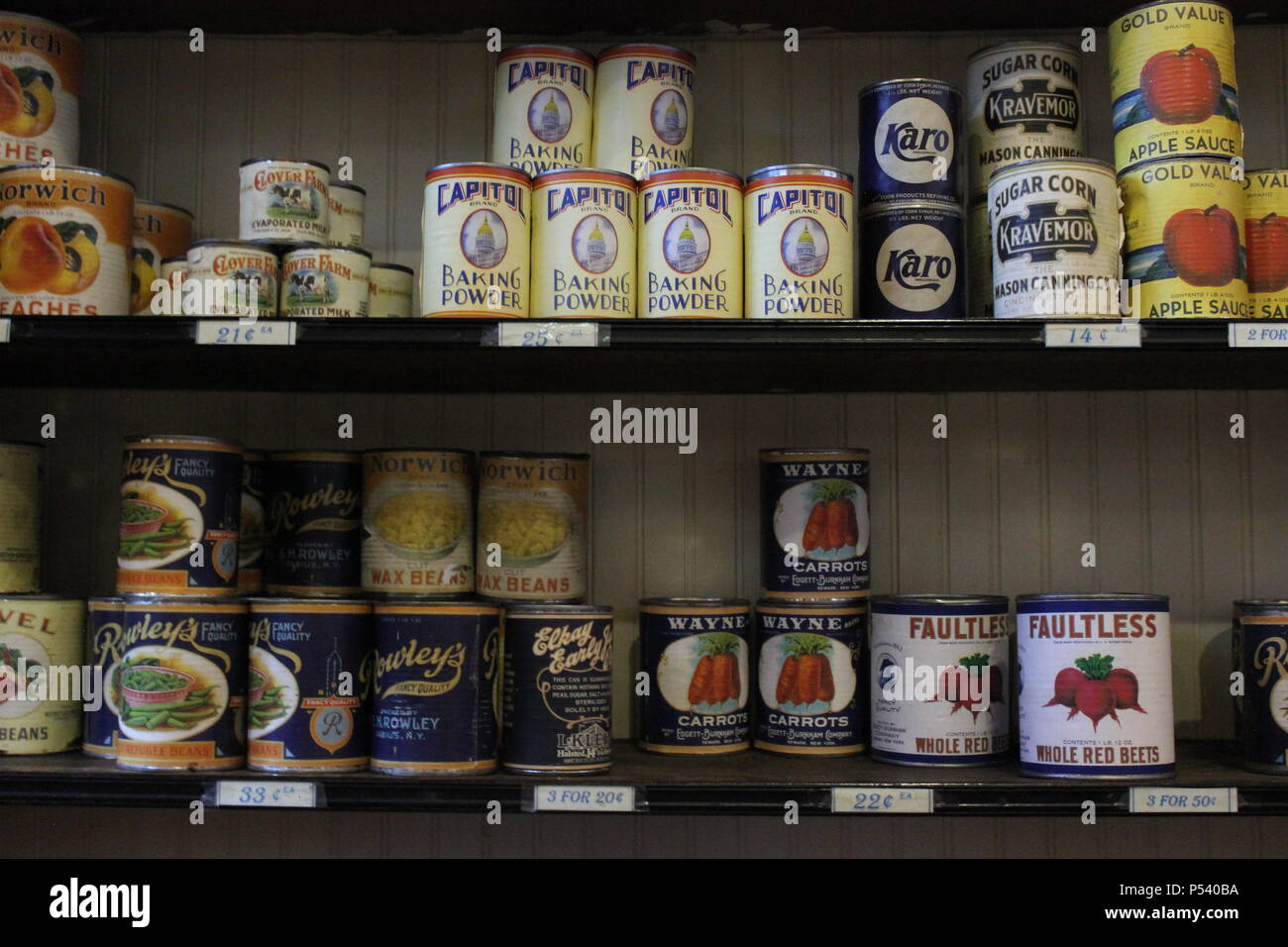 Selection of vintage food boxes on a shelf Stock Photo - Alamy