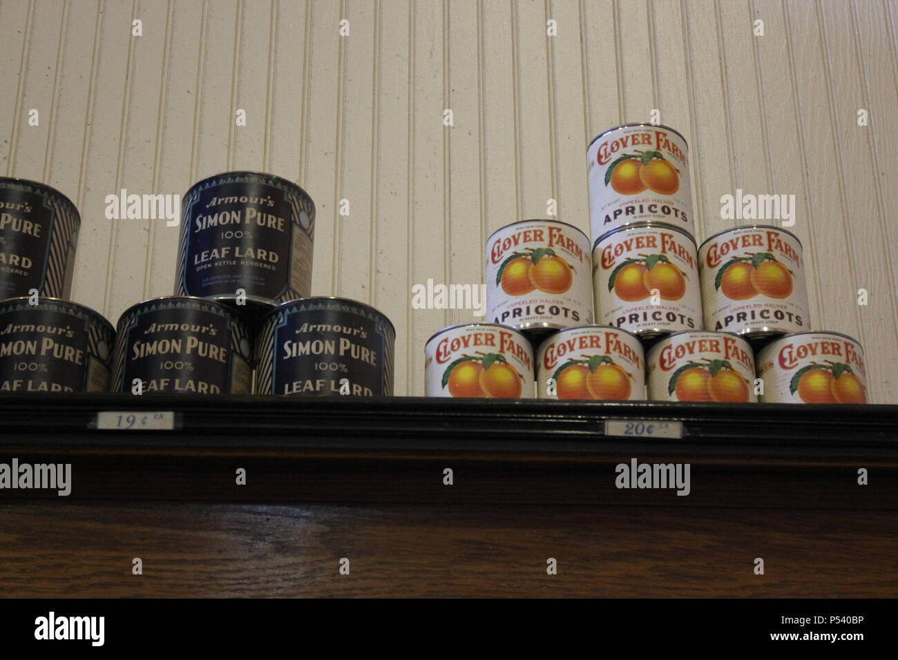 Selection of vintage food boxes on a shelf Stock Photo - Alamy