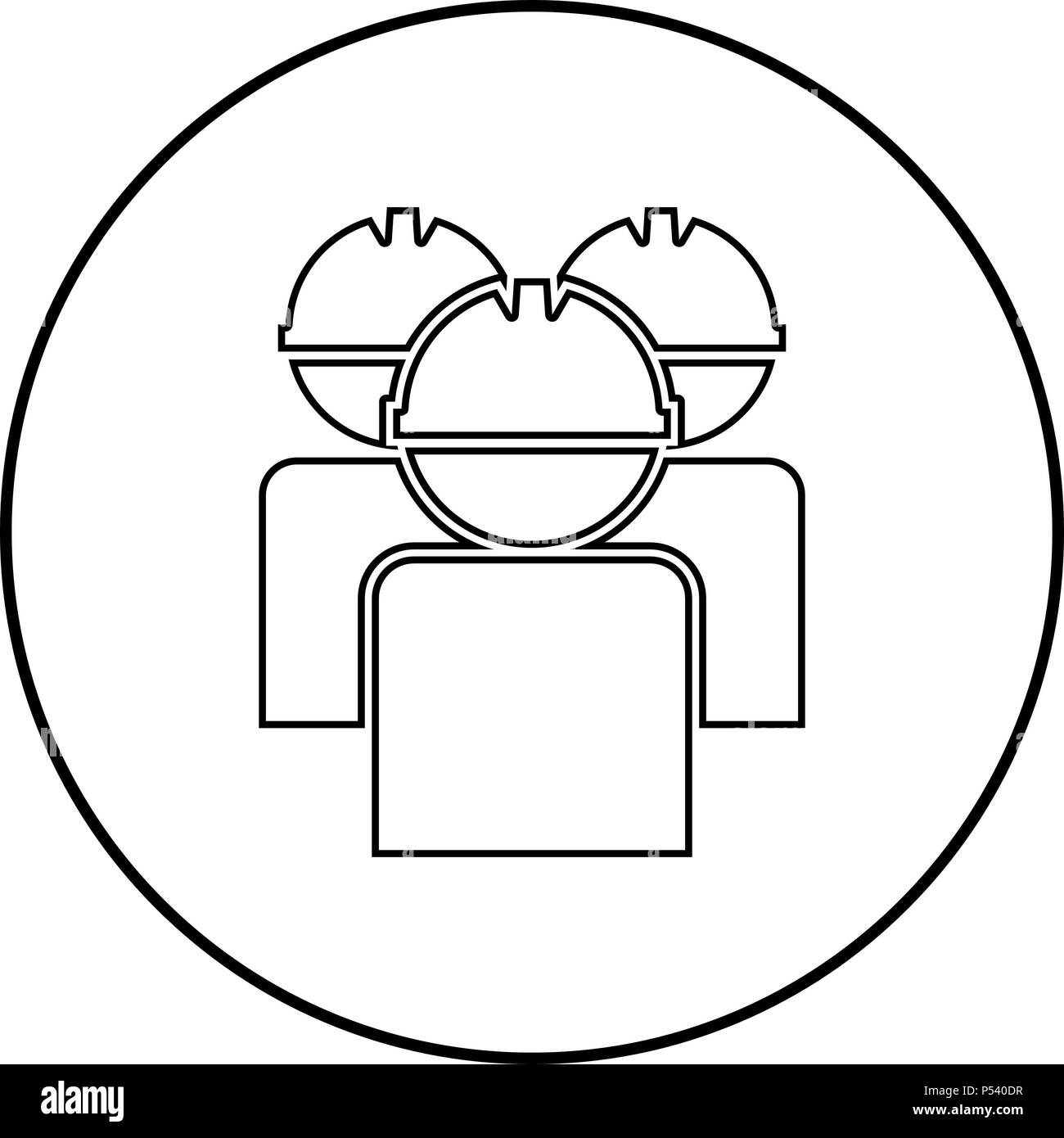 Labors group workers in helmet icon black color in circle round outline ...