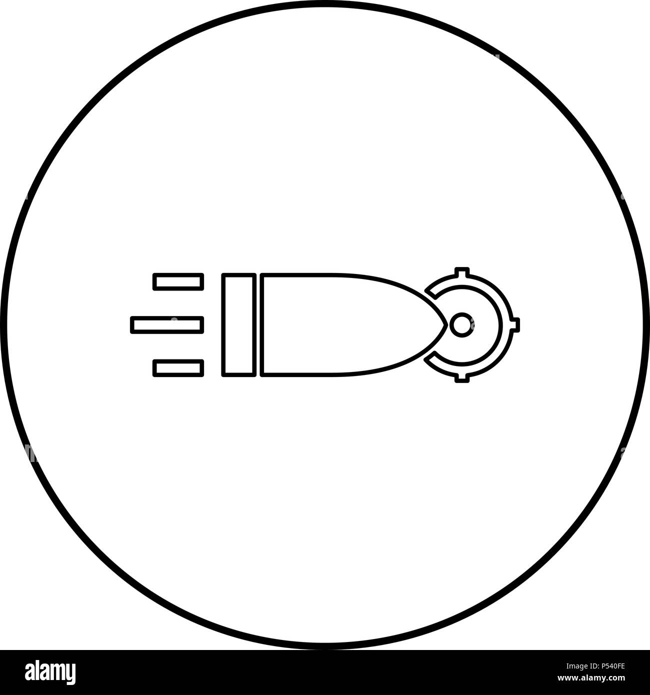 Bullet flying to target icon black color in circle round outline Stock ...