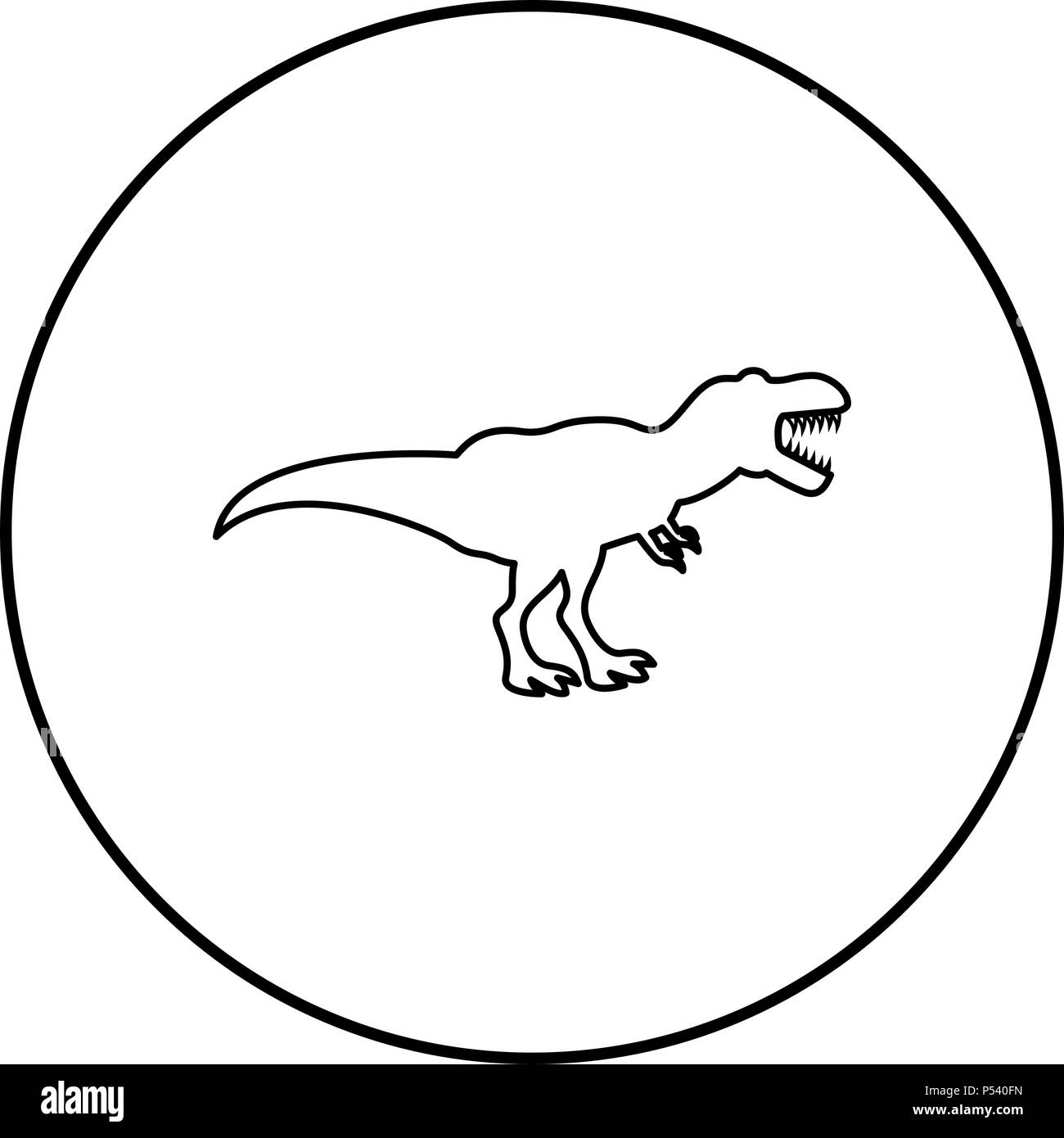 Dinosaur tyrannosaurus t rex icon black color in circle round outline ...