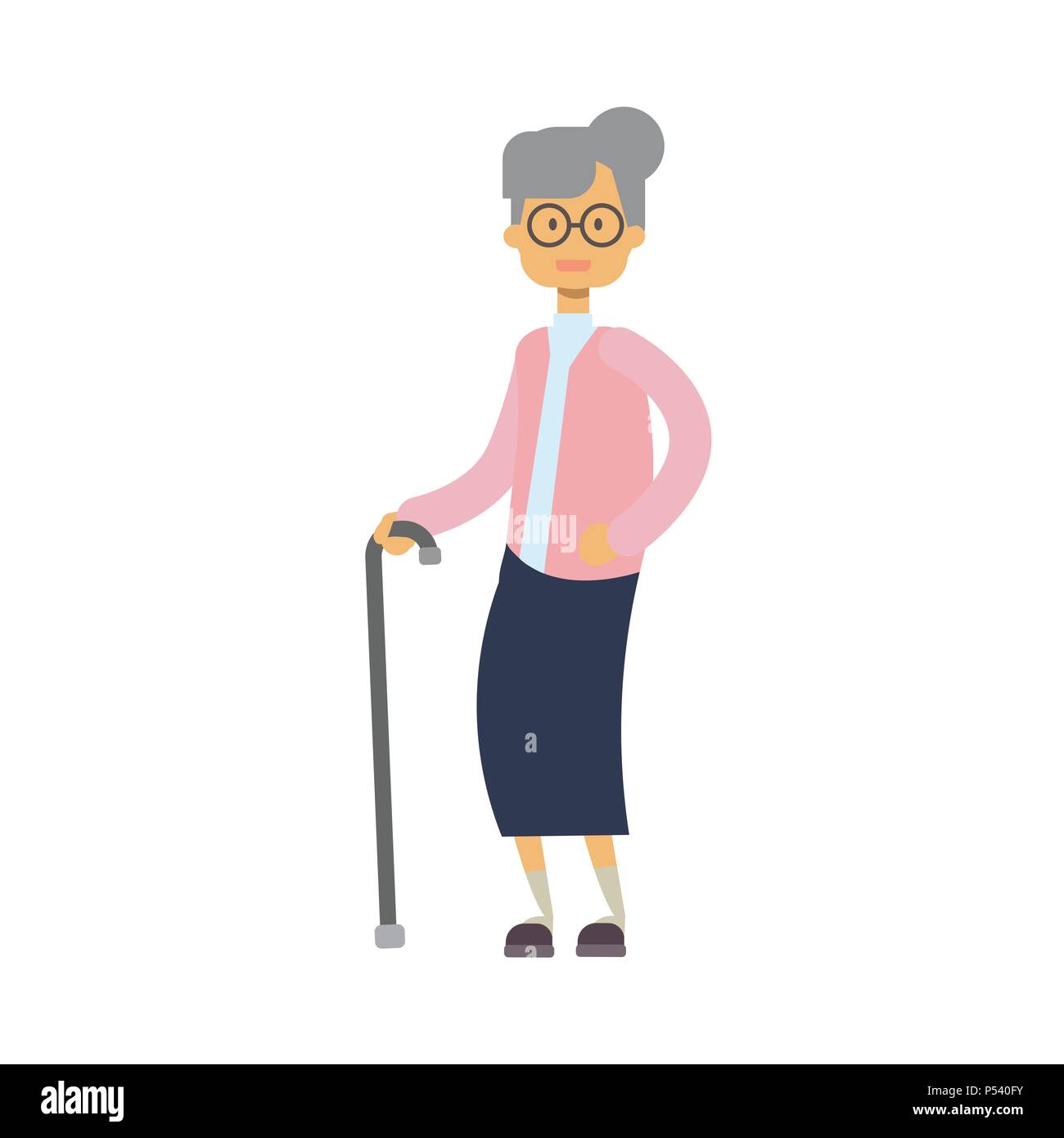Old woman walking with stick. full length grandmother on white ...