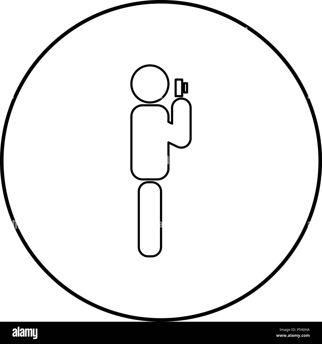 Photographer stick icon black color in circle round outline Stock ...