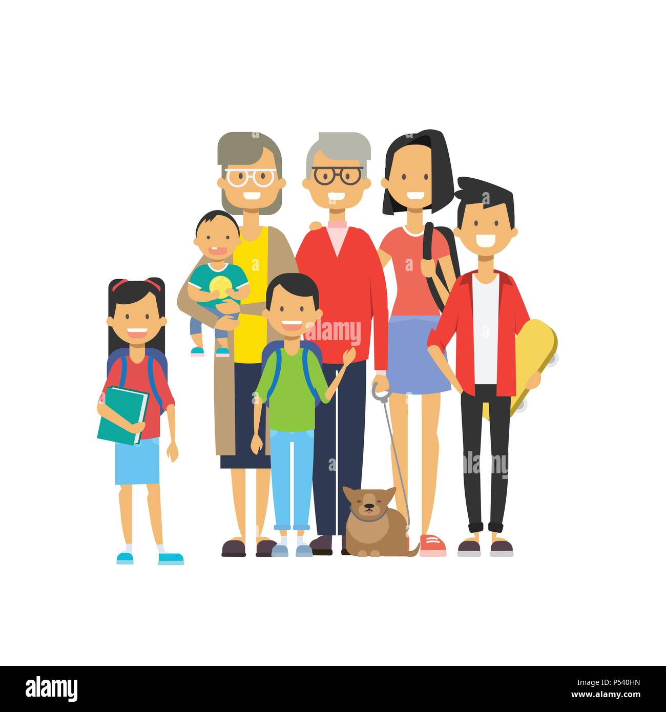 multi generation family together, grandfather grandmother and ...