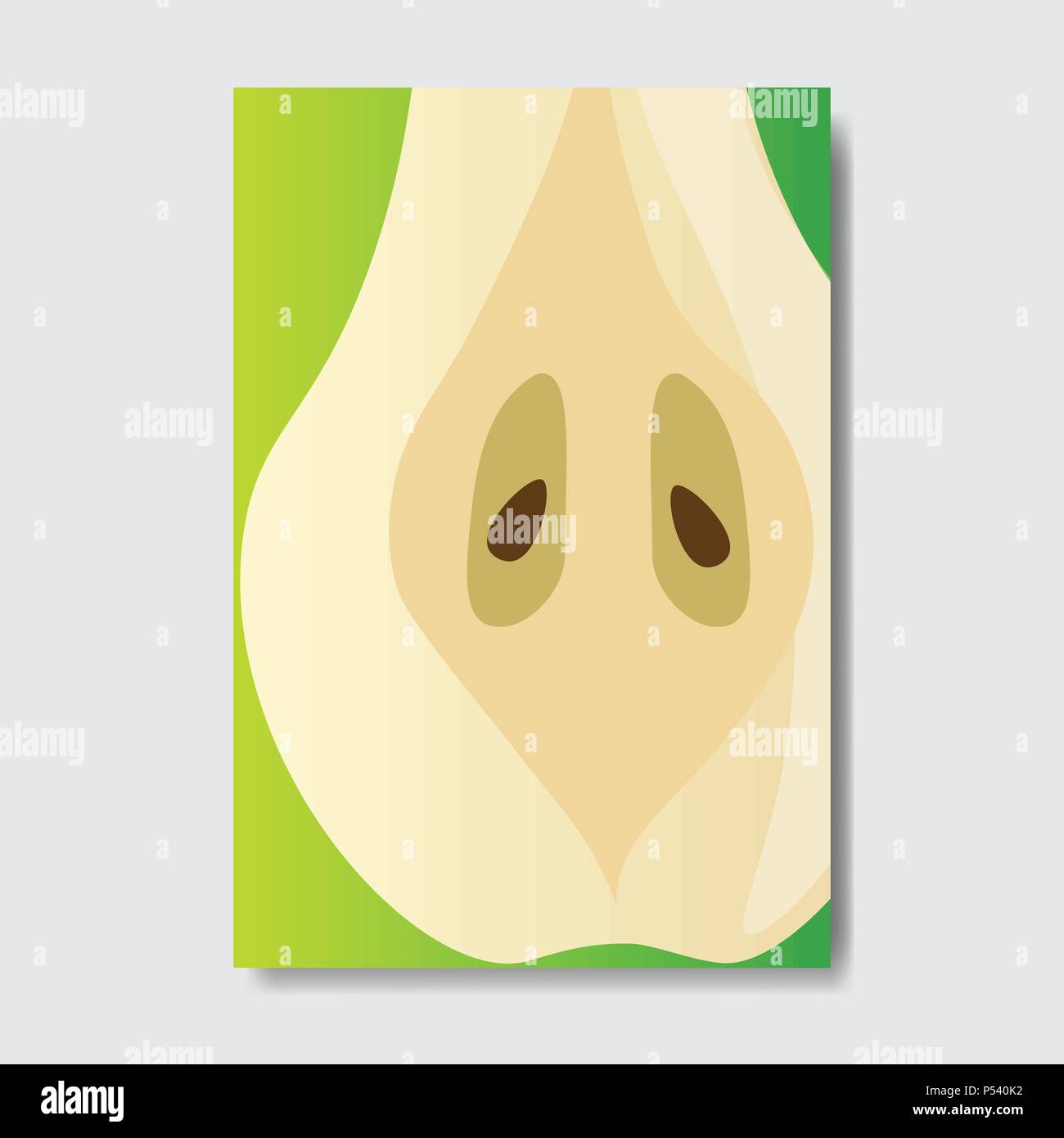 cut pear template card, slice fresh fruit poster on white background ...