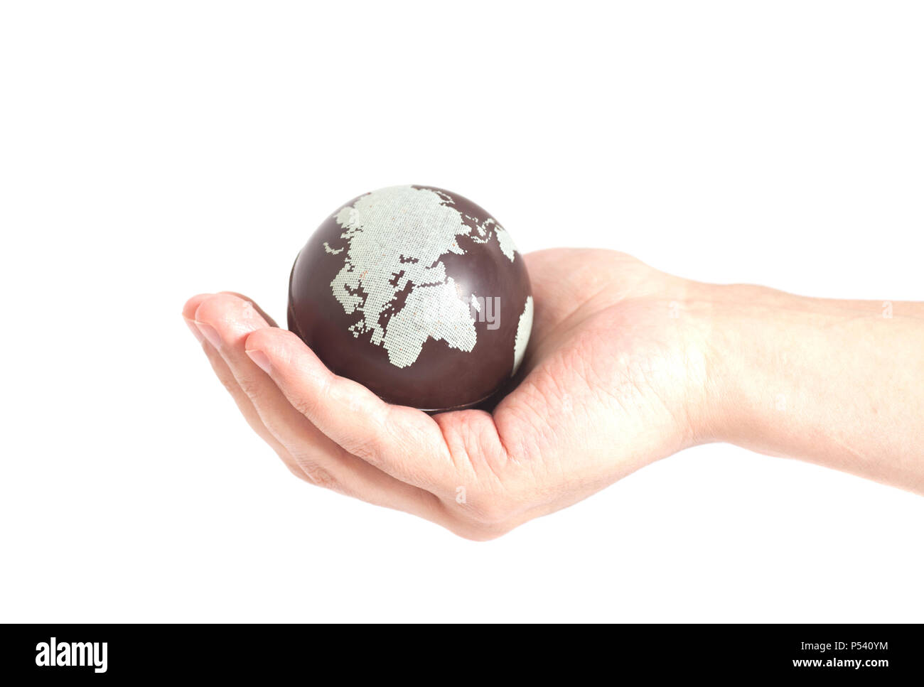 Hand holding Earth Globe isolated on white Stock Photo - Alamy