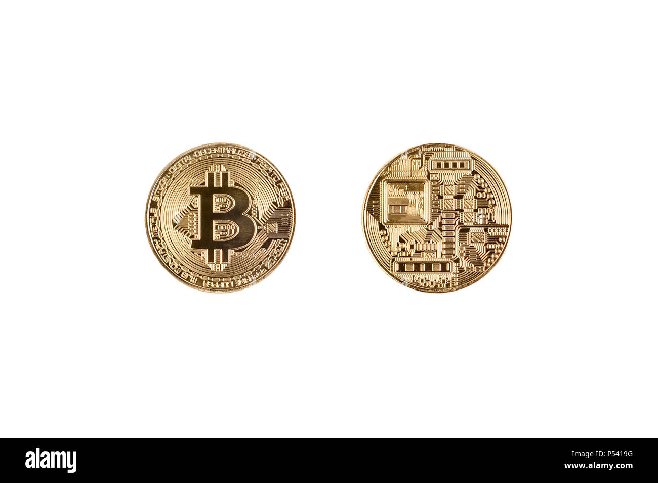 Face and back side of cryptocurrency coin bitcoin isolated on white ...