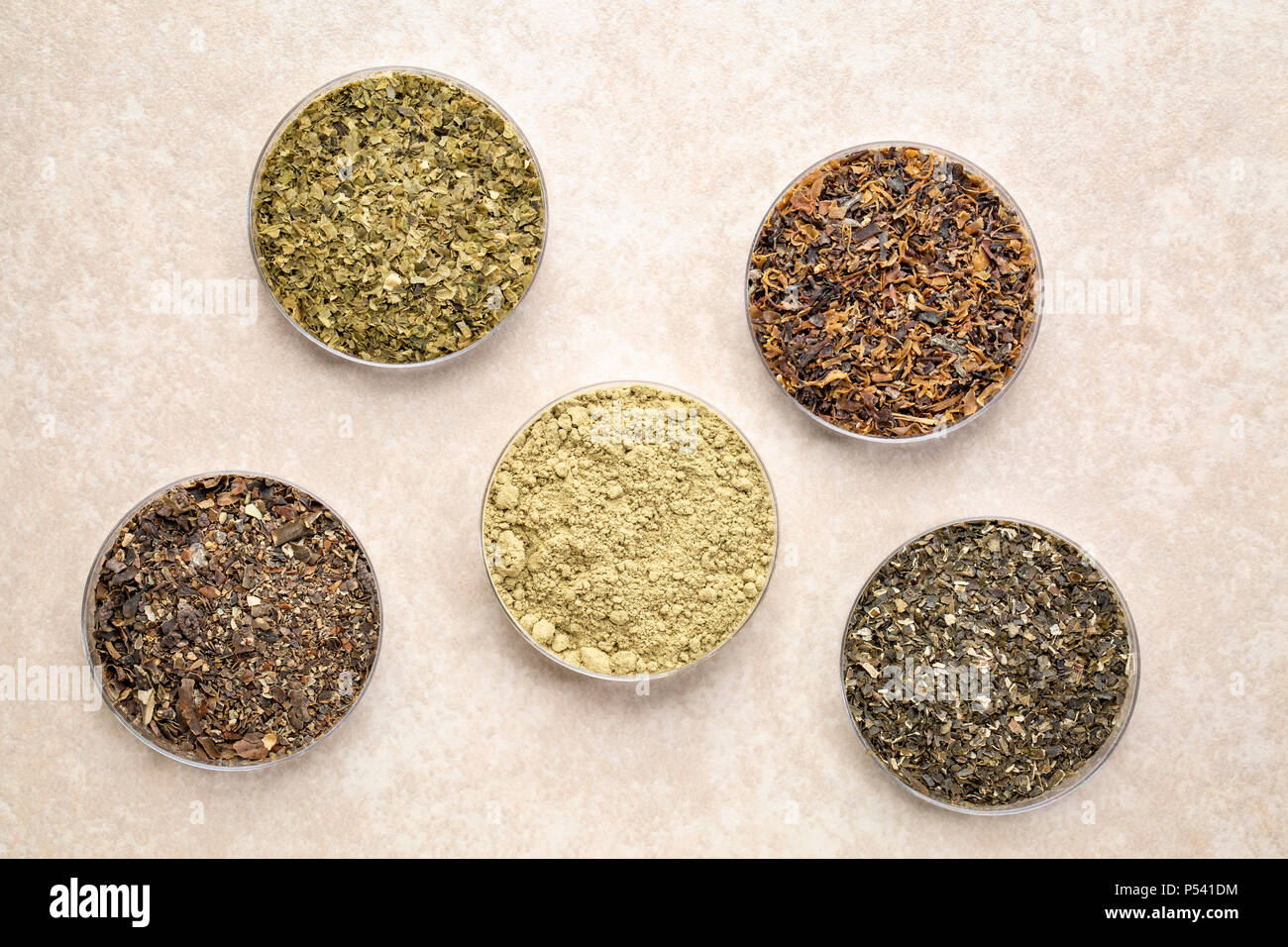 bowls of seaweed diet supplements (bladderwrack, sea lettuce, kelp ...