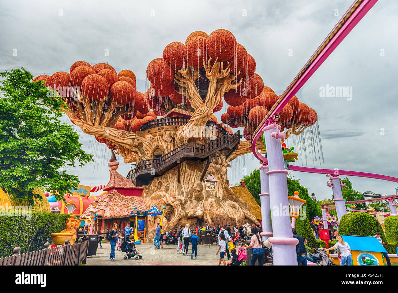 CASTELNUOVO DEL GARDA, ITALY - MAY 1: Giant tree inside Gardaland ...